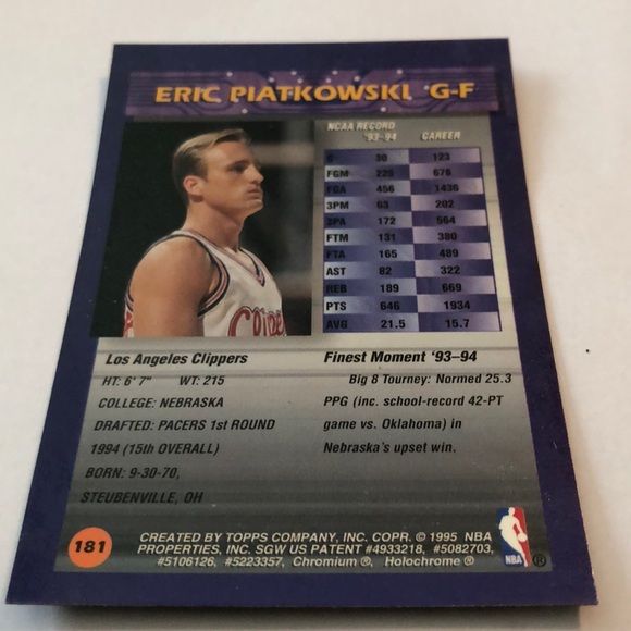 Other | Topps Finest Refractor Card Eric Piatkowski 1995 | Poshmark